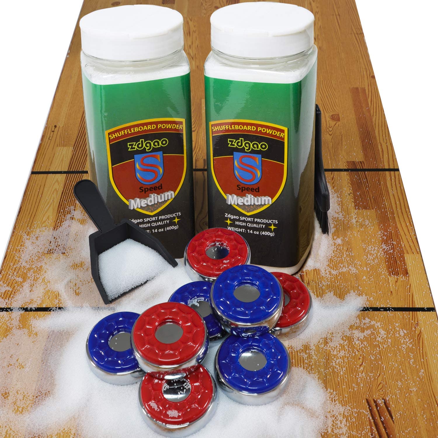Shuffleboard Pucks w/ 2 Cans Shuffleboard Wax, Mini Dustpan and Brush ...